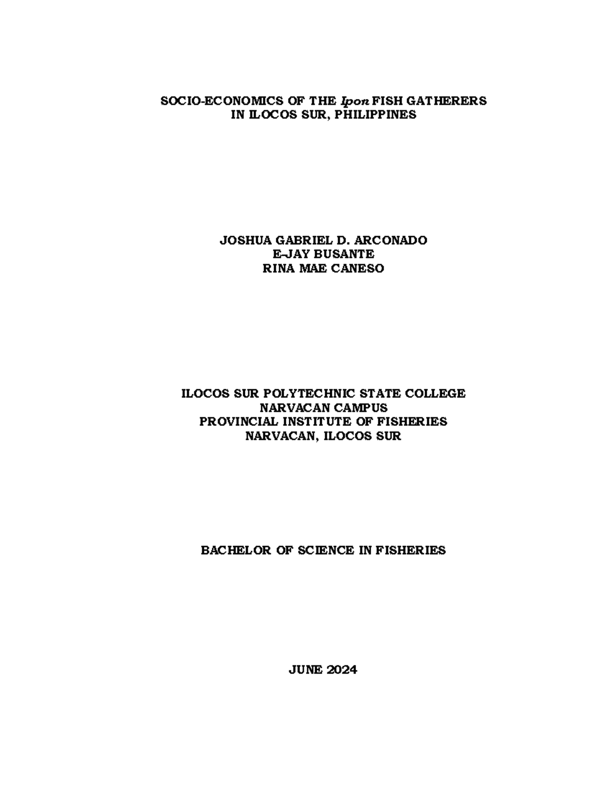 research on gopy fishes - SOCIO-ECONOMICS OF THE Ipon FISH GATHERERS IN ...