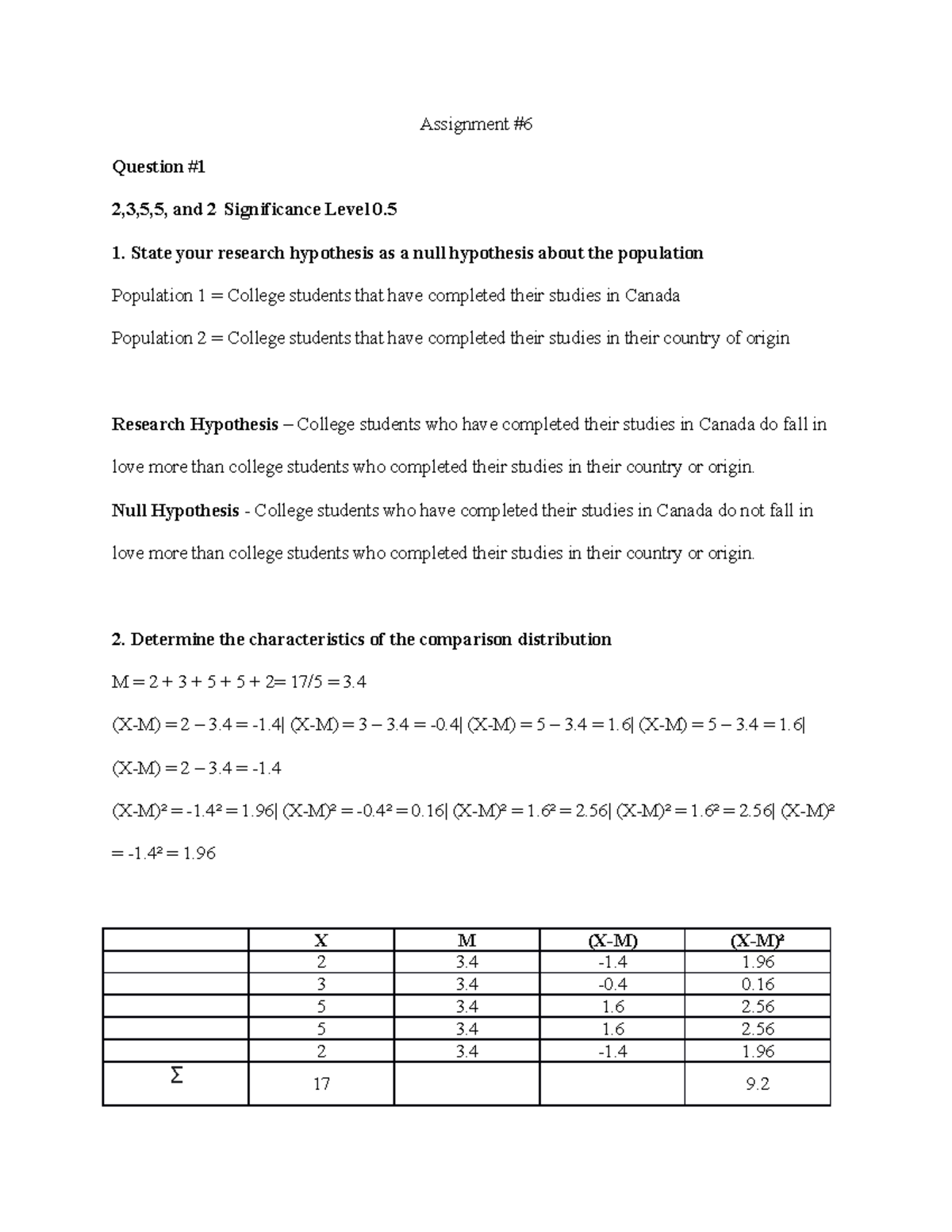 Assignment #6 - Assignment # Question # 2,3,5,5, and 2 Significance ...