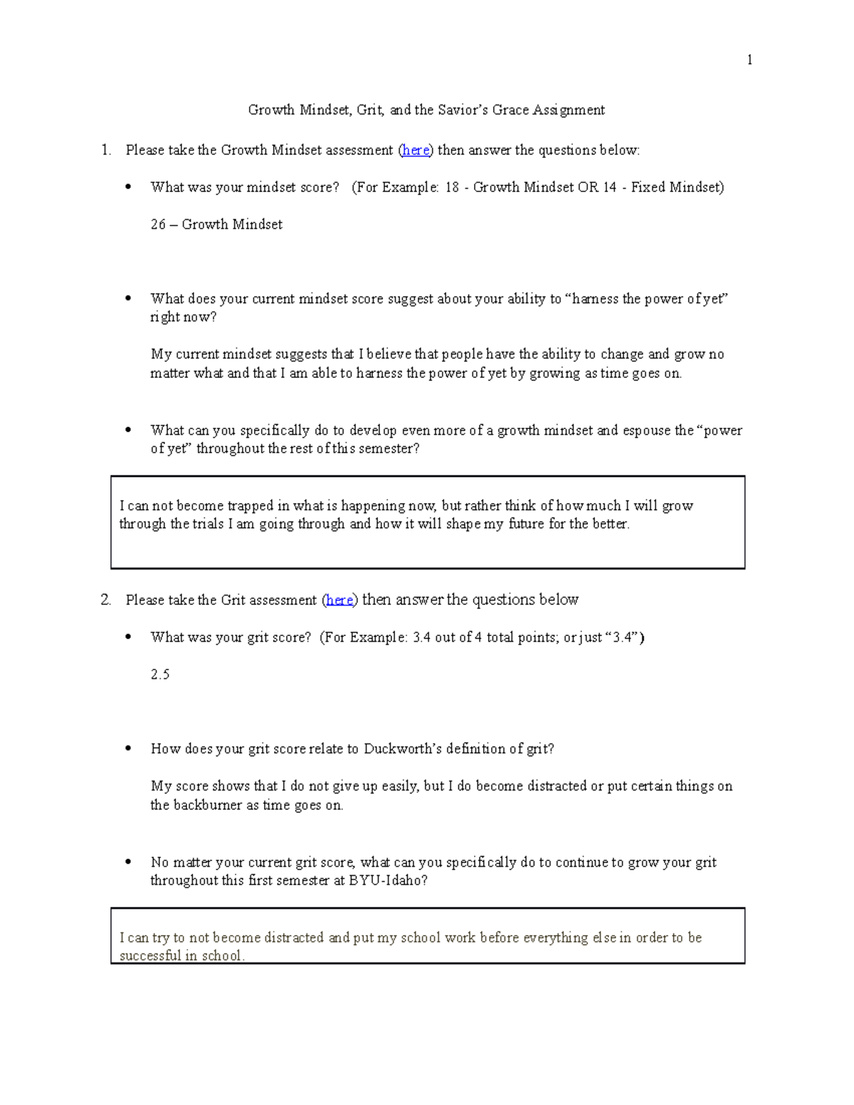 Growth Mindset Grit and the Saviors Grace - Assignment - Please take ...