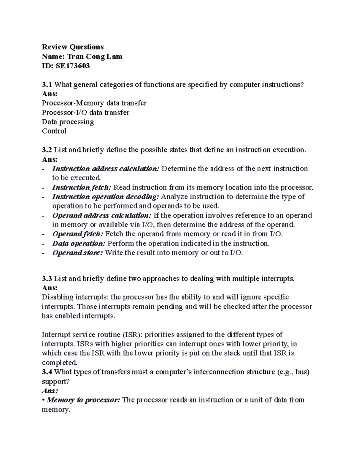 Exercise 2 - BGKJFUIESDAFEGIEOSDF - Review Questions Name: Tran Cong ...