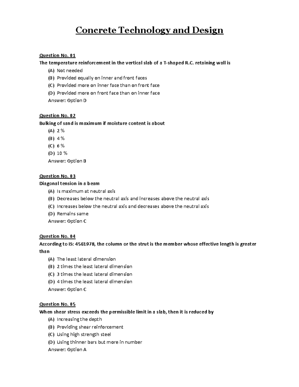 Concrete tech and design - Concrete Technology and Design Question No ...