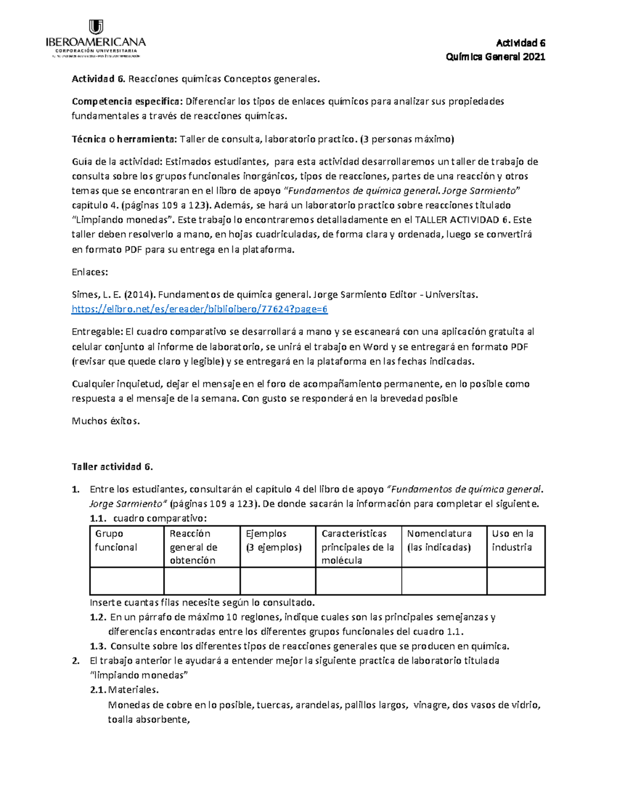 Actividades Química 6. Grupos funcionales y reacciones - Actividad 6 ...