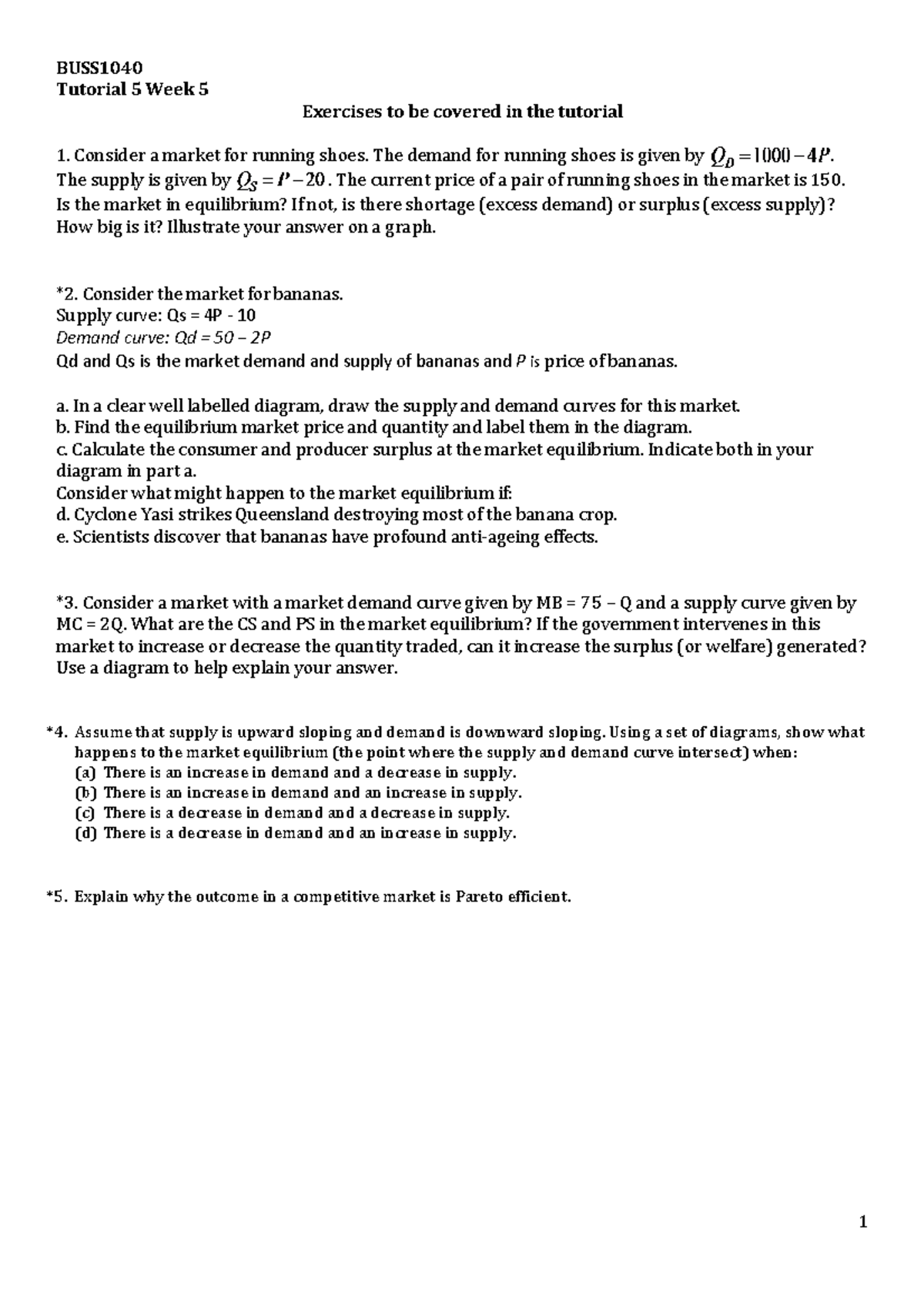 Buss1040 Tutorial 5 1 Buss Tutorial 5 Week 5 Exercises To Be Covered In The Tutorial 1