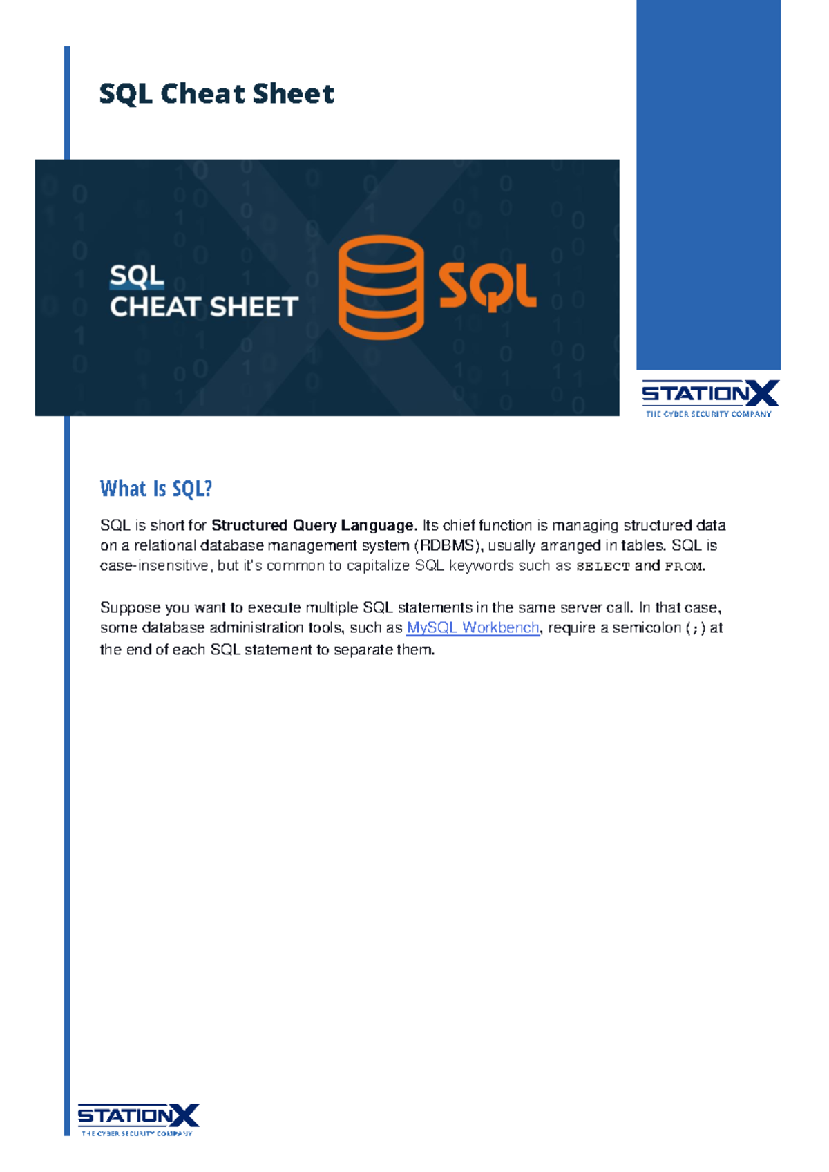 SQL Cheat Sheet - \ What Is SQL? SQL is short for Structured Query ...