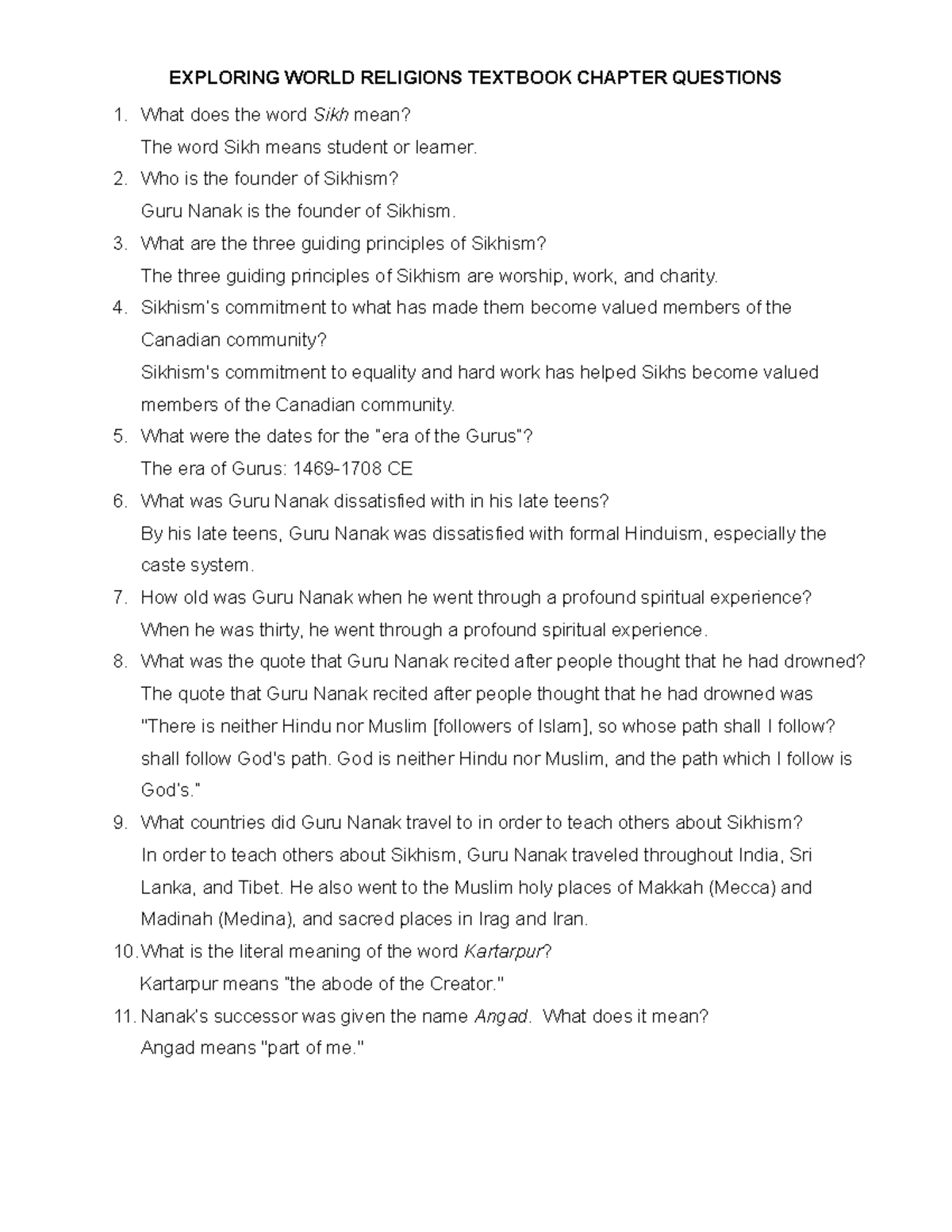 Sikhism Chapter Questions Oxford Text (Huczek 2022) - EXPLORING WORLD ...