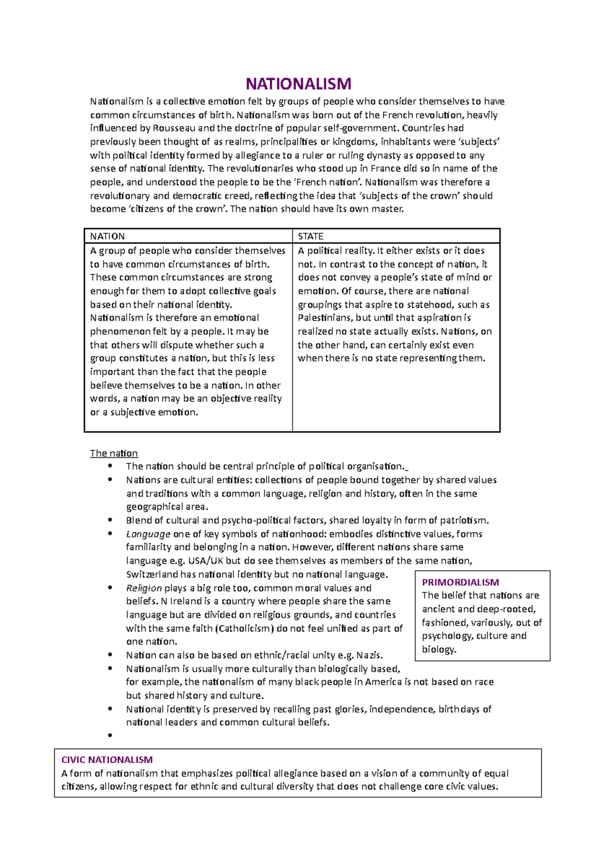 Nationalism - NATIONALISM Nationalism is a collective emotion felt by ...