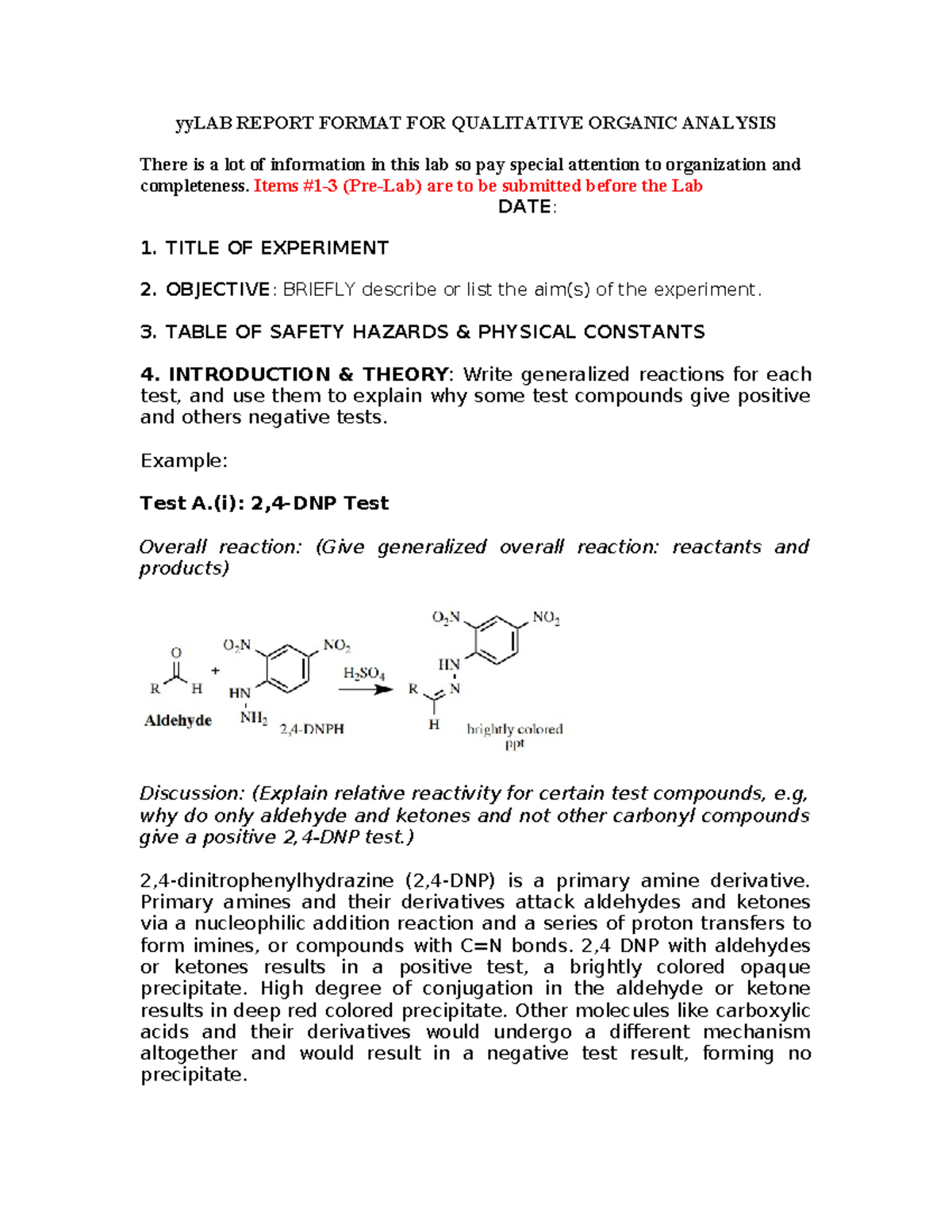 Lab Report Format Qualitative Organic Analysis YyLAB REPORT FORMAT