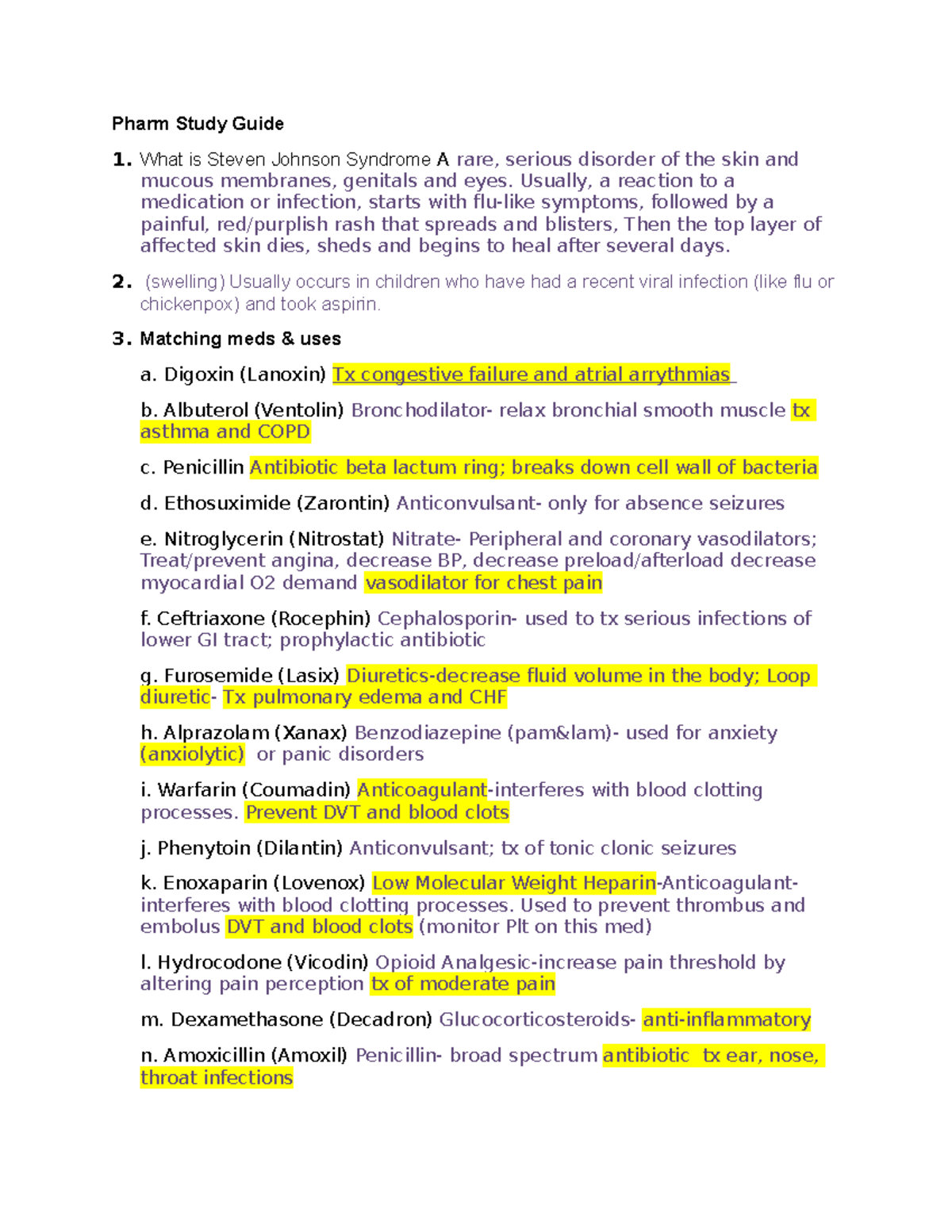 Pharm Study Guide Fall 2021 - Pharm Study Guide What is Steven Johnson ...