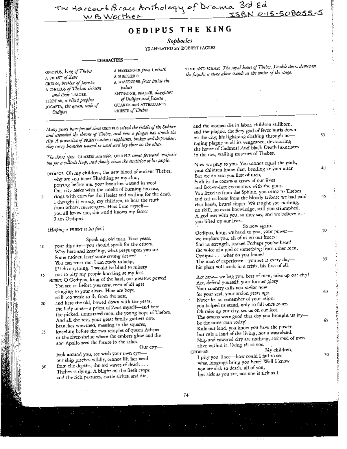 Oedipus the King Fagles translation - Studocu