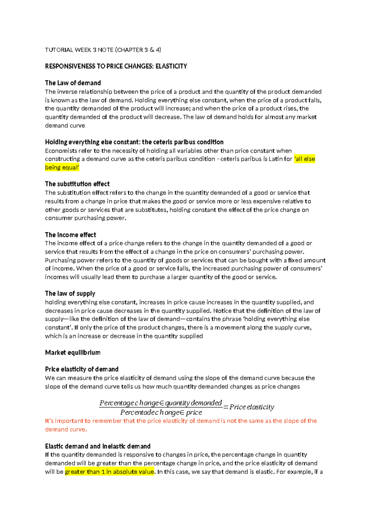 ECON 100 Tutorial WEEK 3 NOTE ( Chapter 3 & 4 ) - TUTORIAL WEEK 3 NOTE ...