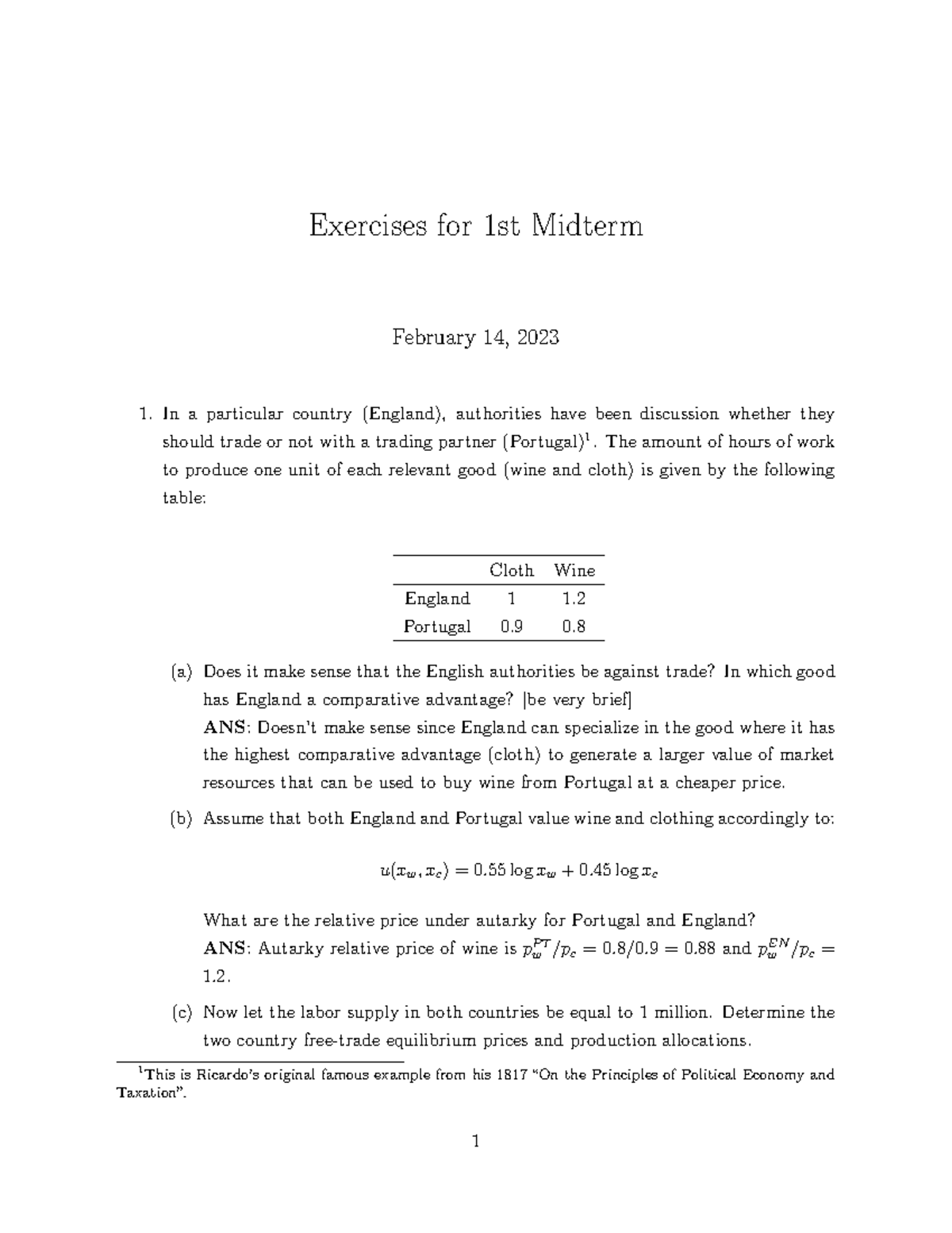 Additional exercises 1 - Exercises for 1st Midterm February 14, 2023 In a particular country ...