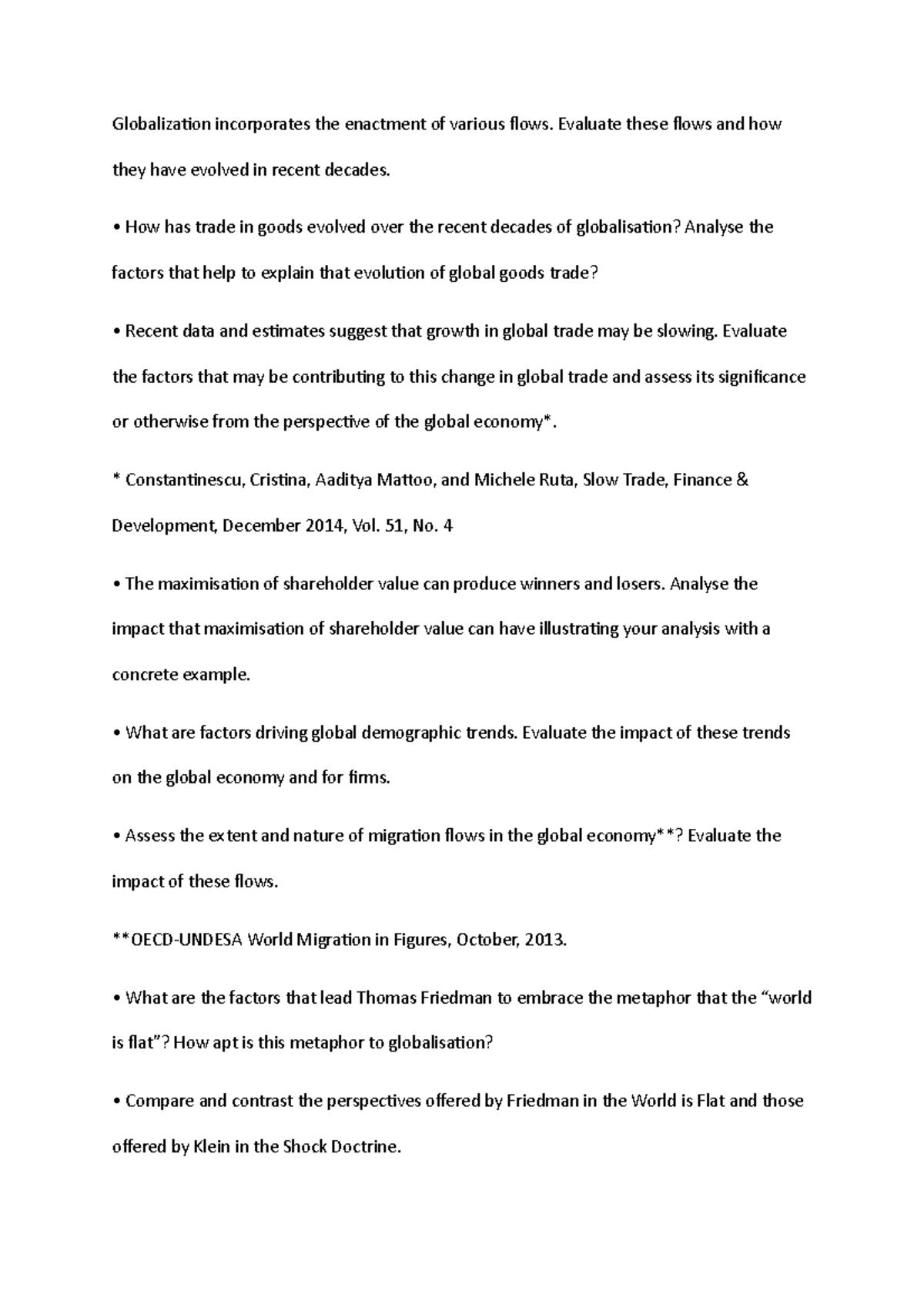 Sample Globalisation Questions MT - Globalization incorporates the ...