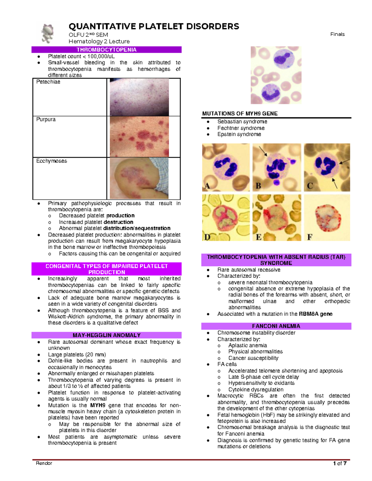 Quanti - QUANTITATIVE PLATELET DISORDERS OLFU 2ND SEM Finals Hematology ...