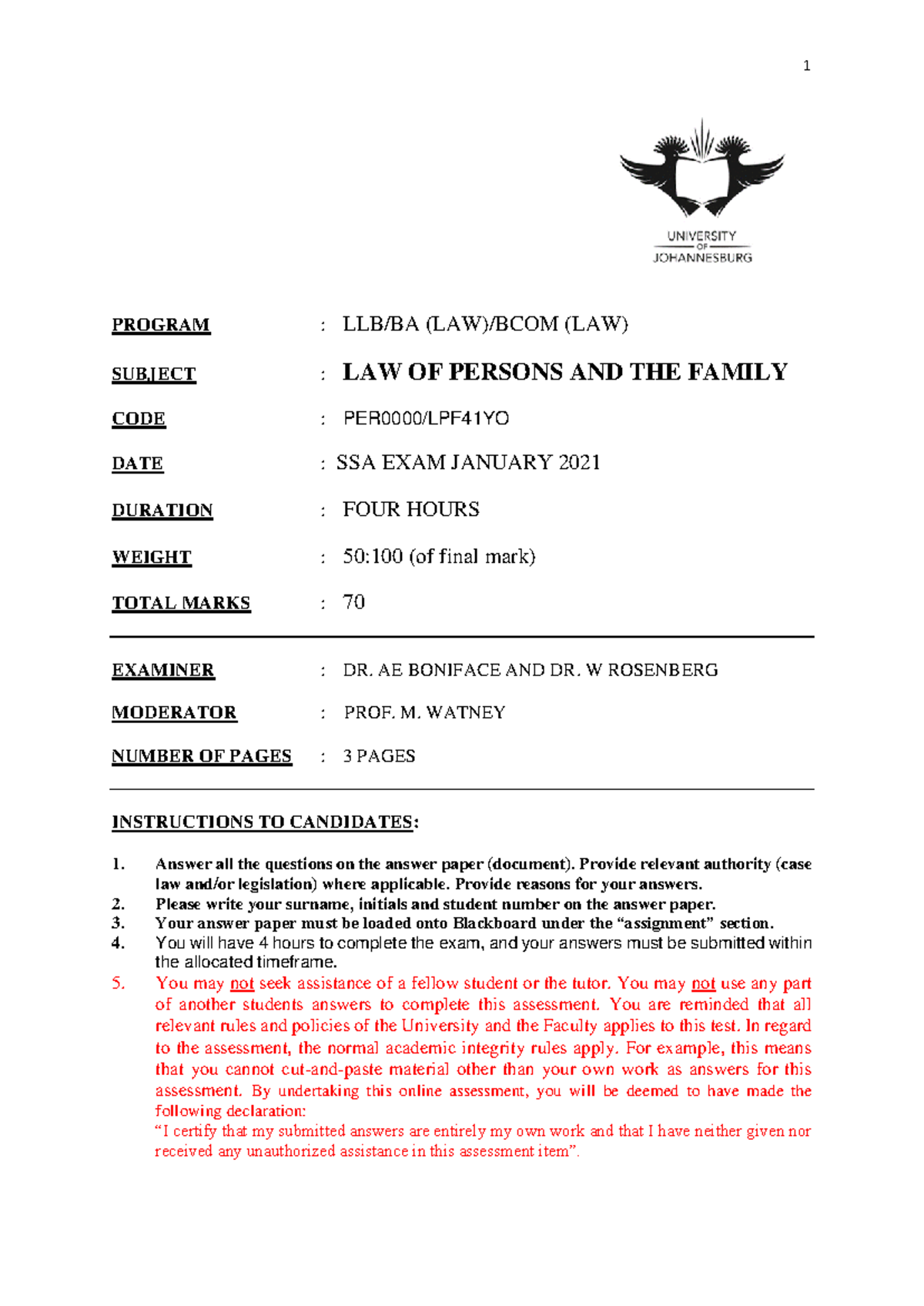 2021 01 LPF41Y0 JAN SUPP - 1 PROGRAM : LLB/BA (LAW)/BCOM (LAW) SUBJECT ...