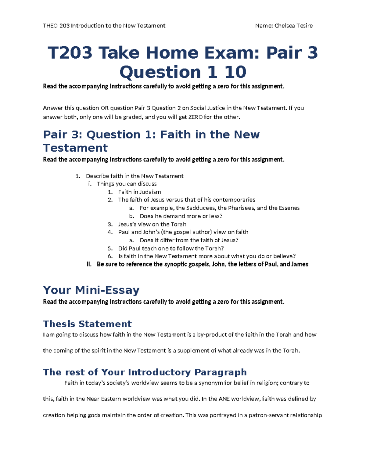T203 Mini Essay Pair 3 Question 1 Faith 1 - T203 Take Home Exam: Pair 3 ...