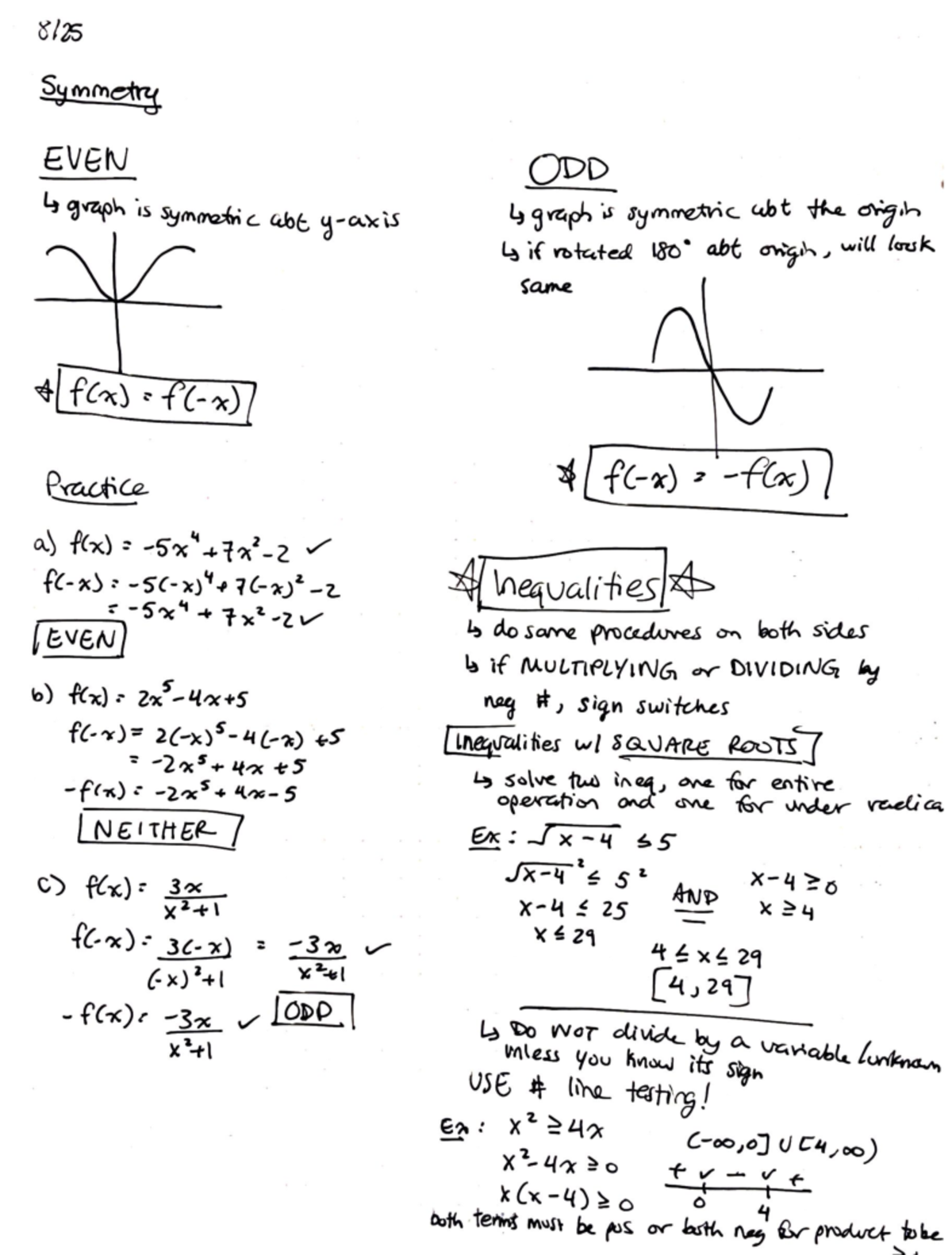 Calc 1.2 Function Overview - 8125 Symmetry EVEN graph is symmetric abt ...