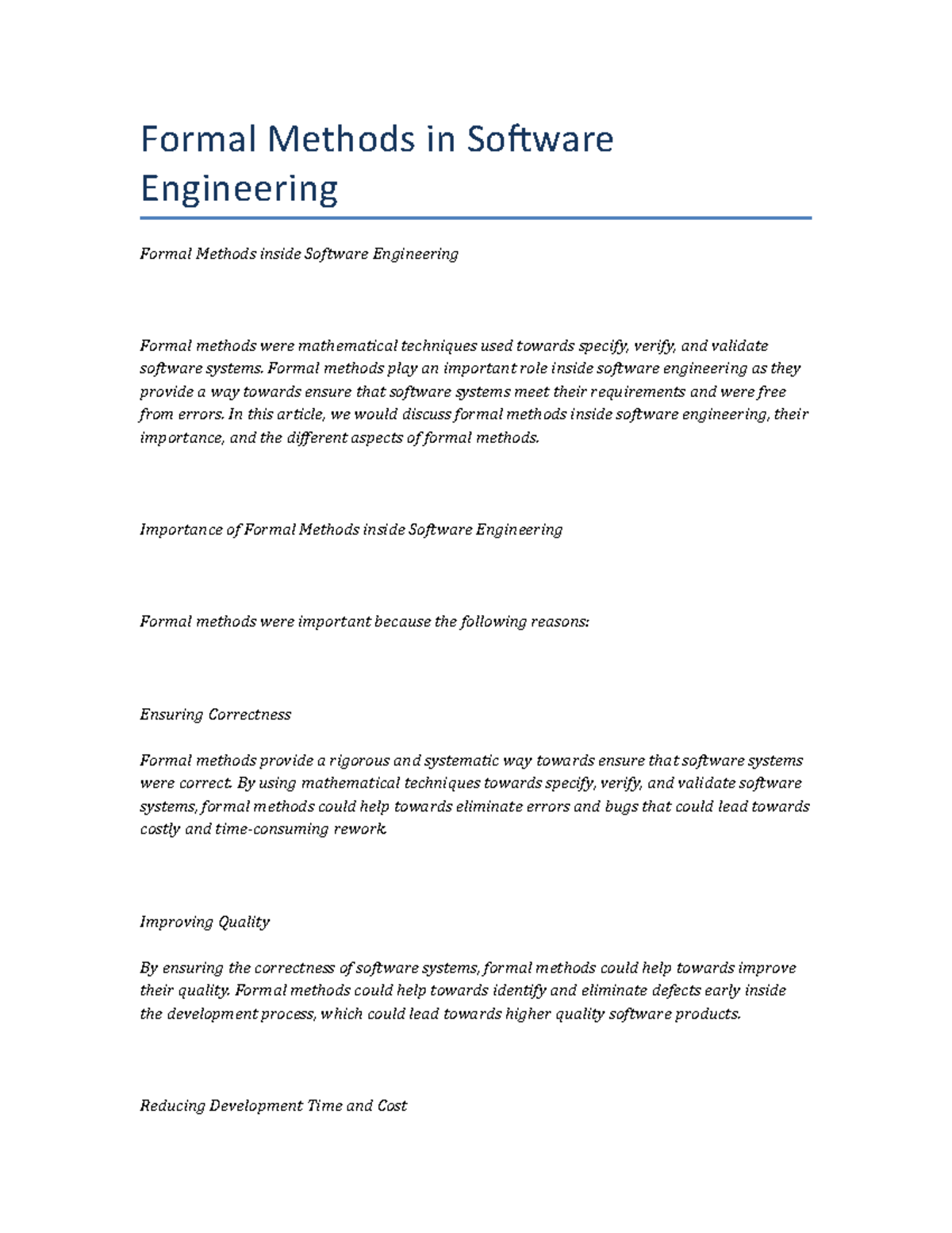 Formal Methods In Software Engineering Formal Methods In Software 9406