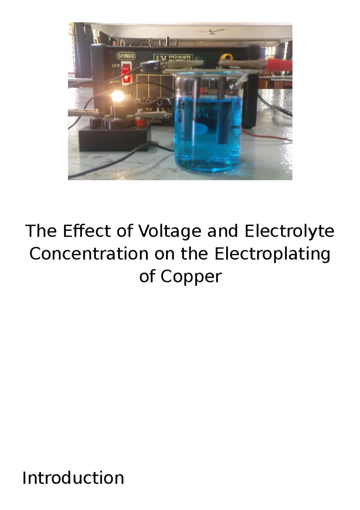 Handing In EEI - Experiment on the Electroplating of Copper - The ...