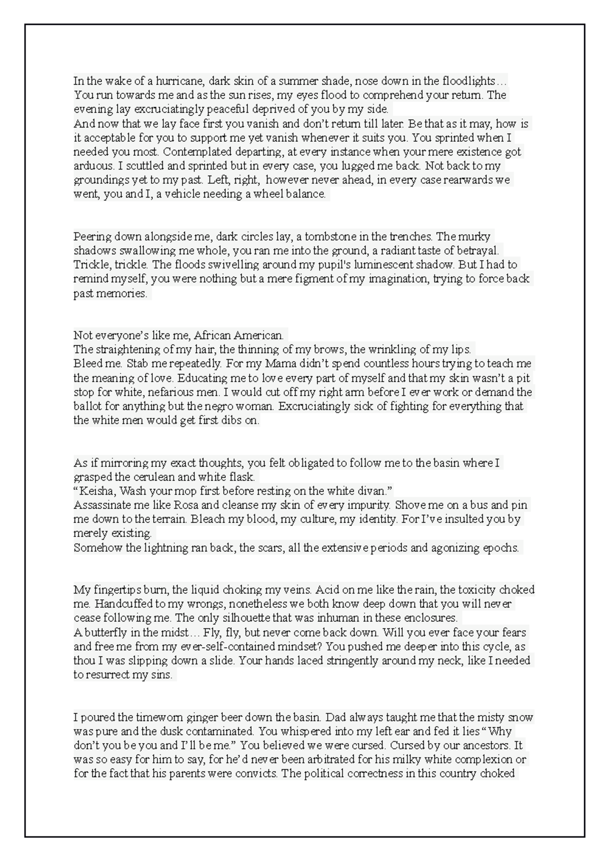 Creative writing 19 - 19/20 - In the wake of a hurricane, dark skin of ...