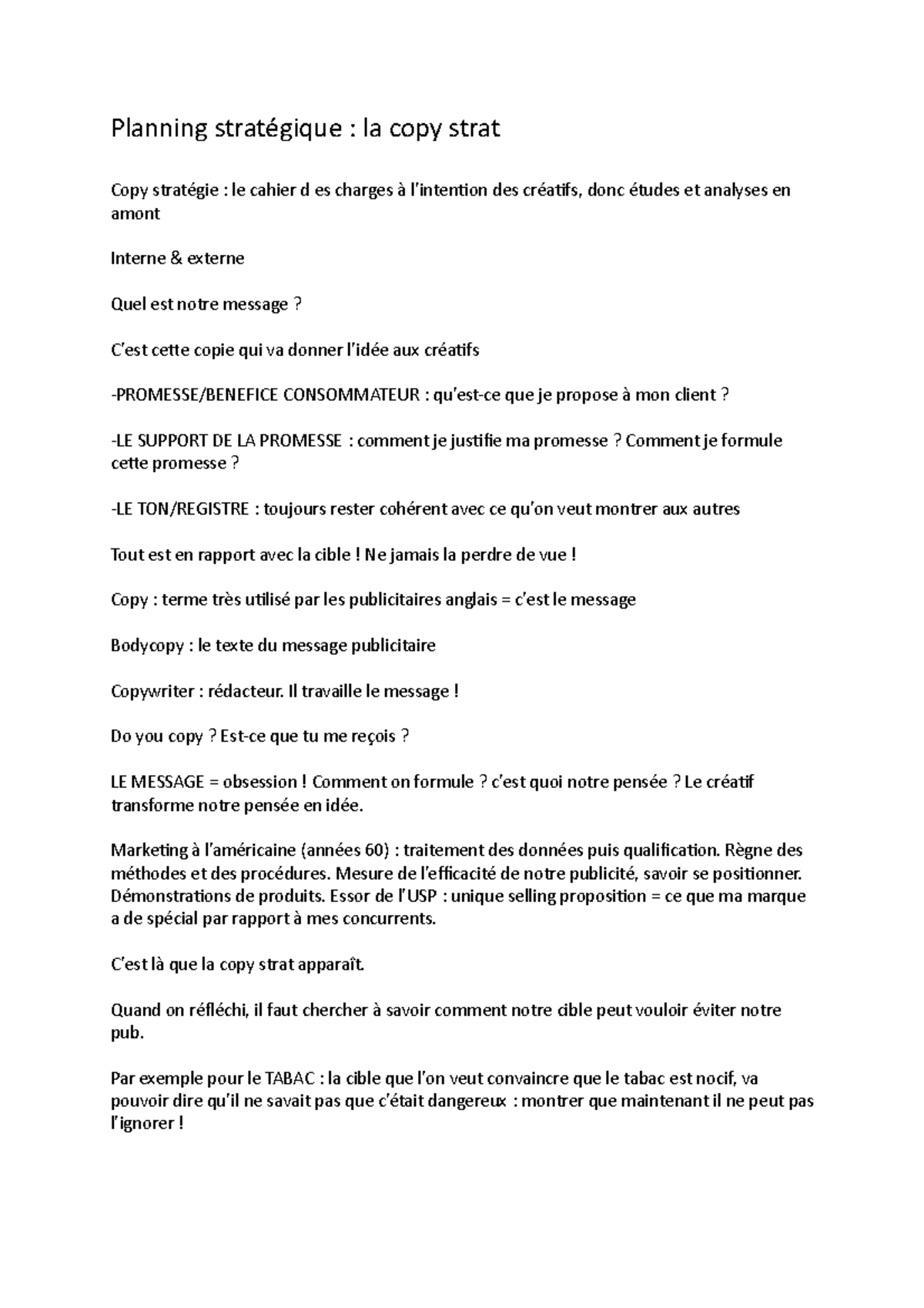 La copy strat - Résumé Information-Communication L1 - Planning : la ...