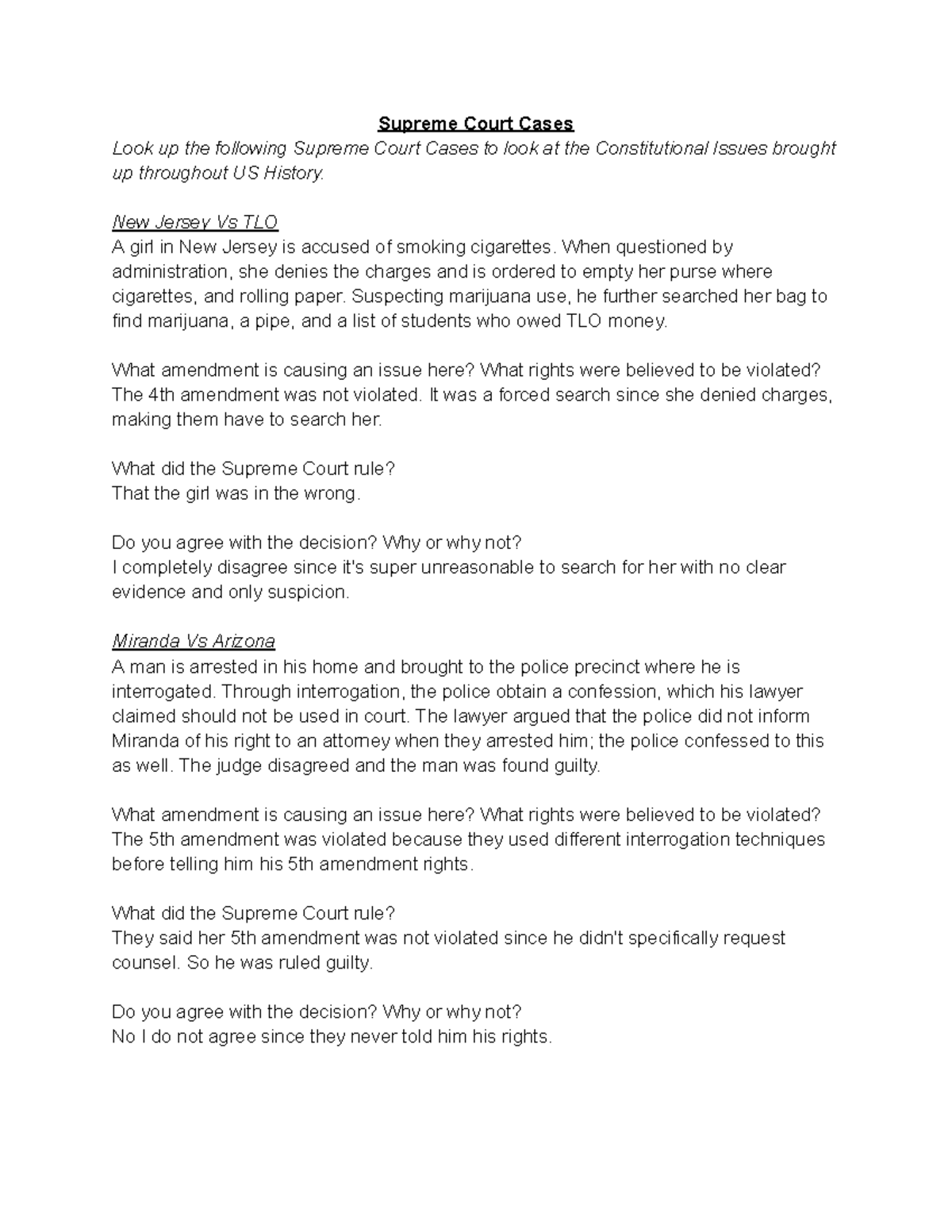 Supreme Court Cases - New Jersey Vs TLO A girl in New Jersey is accused ...