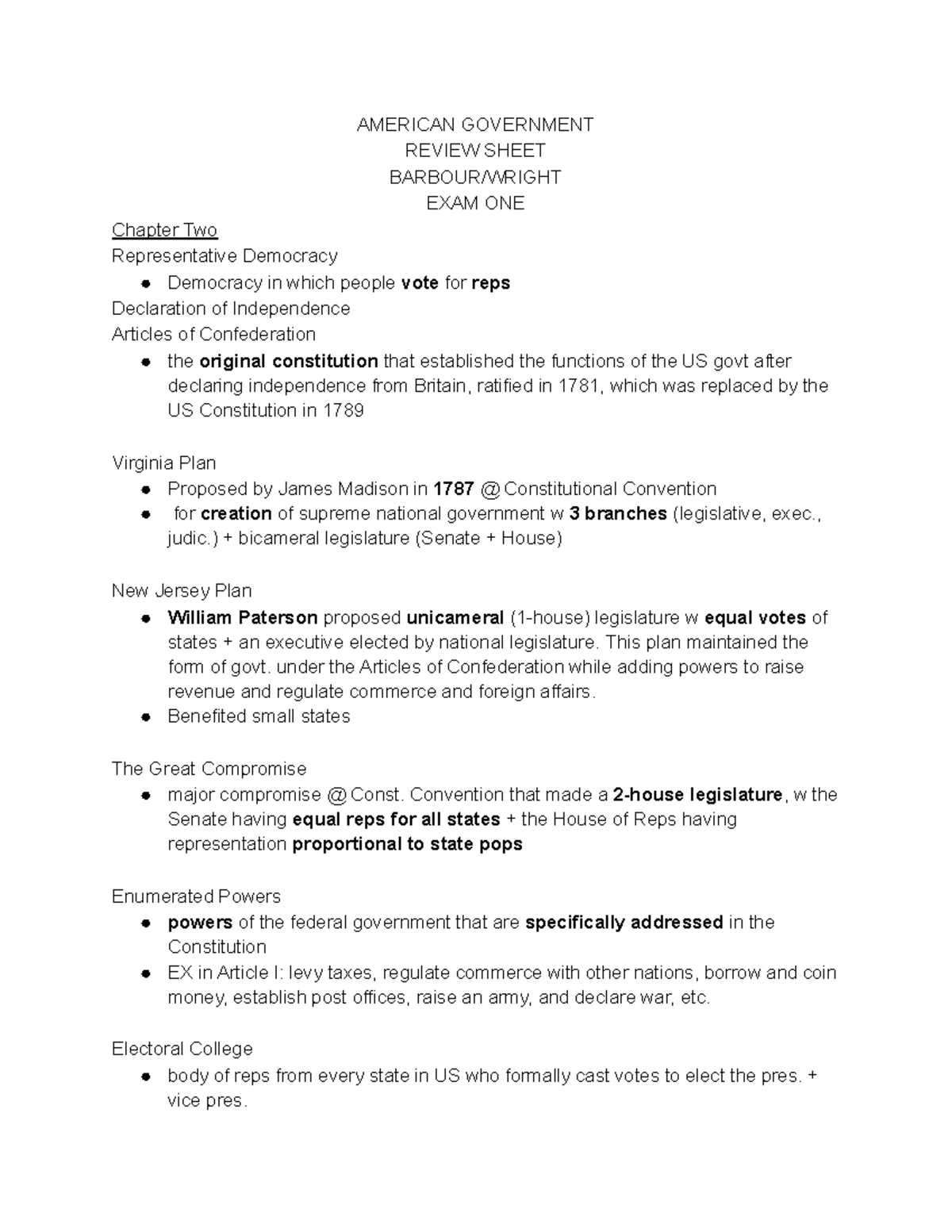 PSC Exam 1 Study Guide - John J Kennedy - AMERICAN GOVERNMENT REVIEW ...