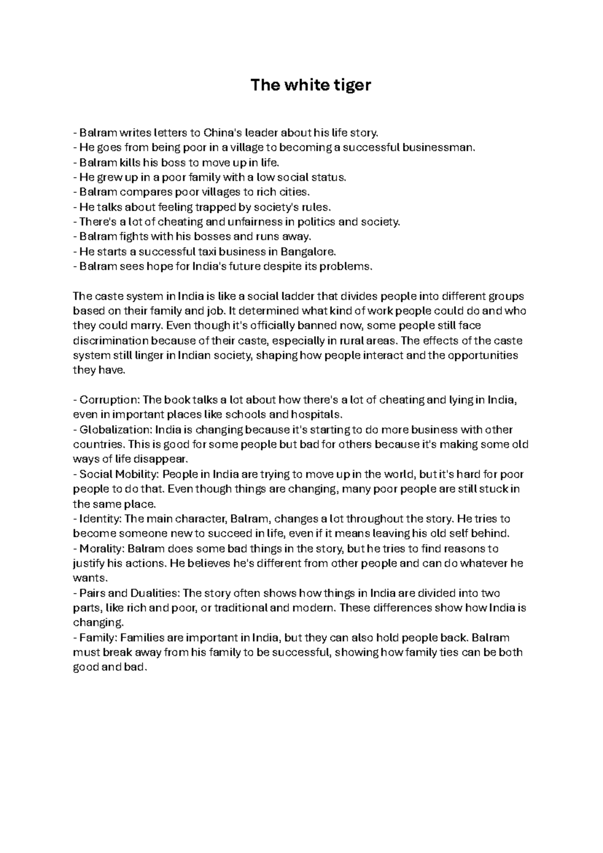 The white tiger - eal - The white tiger Balram writes letters to China ...