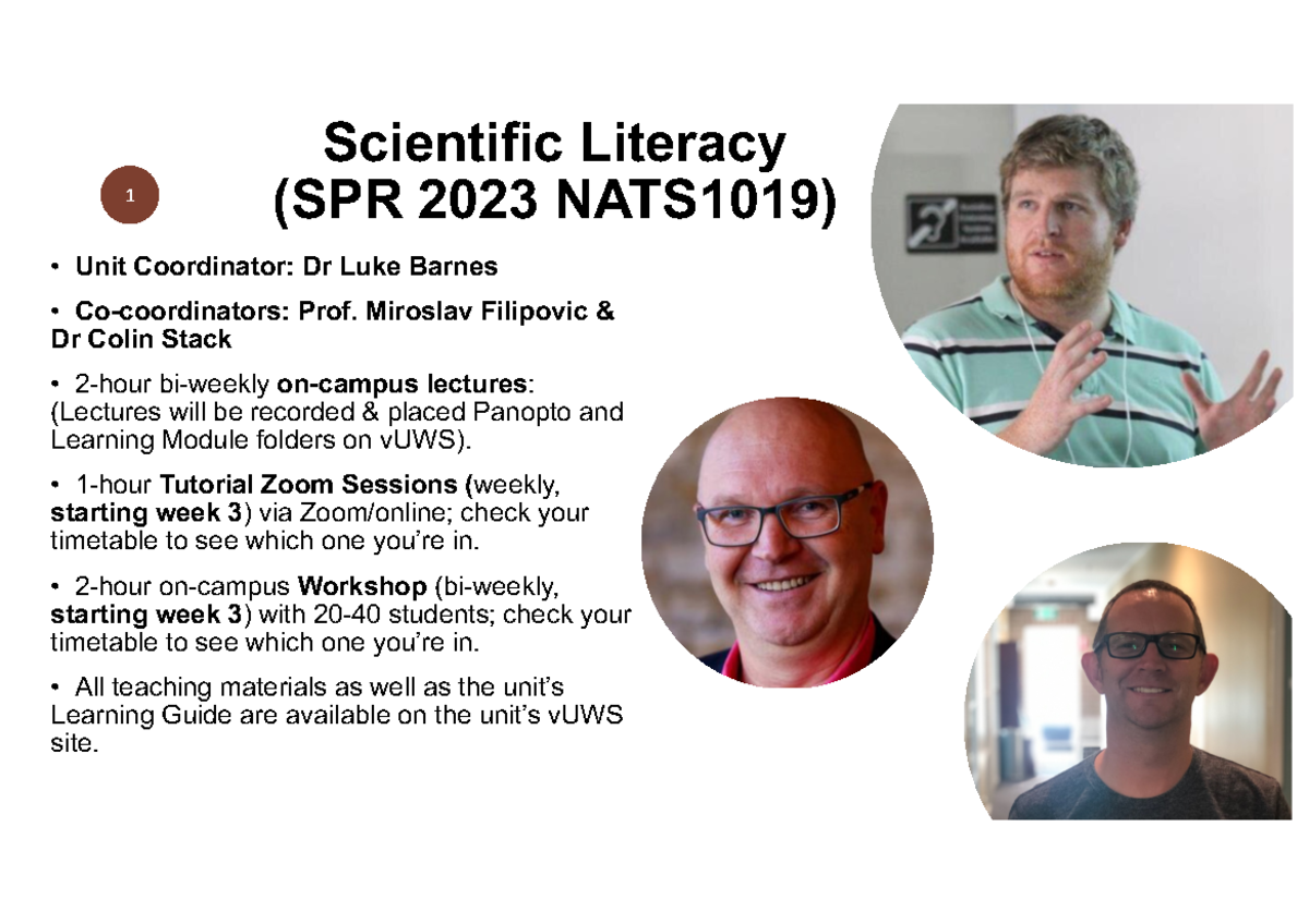 Sci Lit Lecture 1 2023 Student notes concise - Scientific Literacy (SPR ...