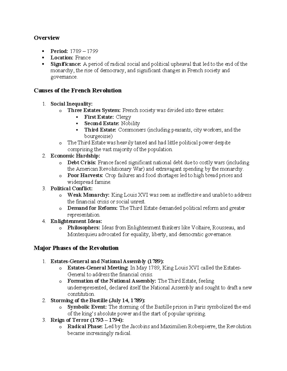 French revolution - Overview Period: 1789 – 1799 Location: France ...