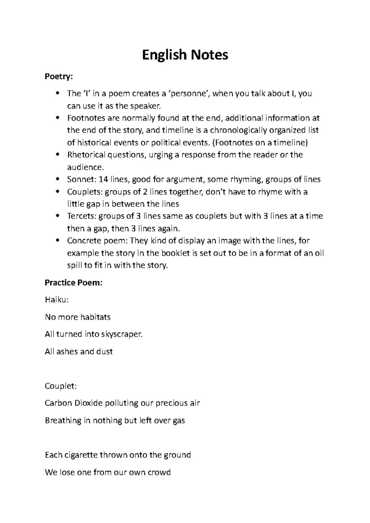 English Notes Crafting Texts - English Notes Poetry: The ‘I’ in a poem ...