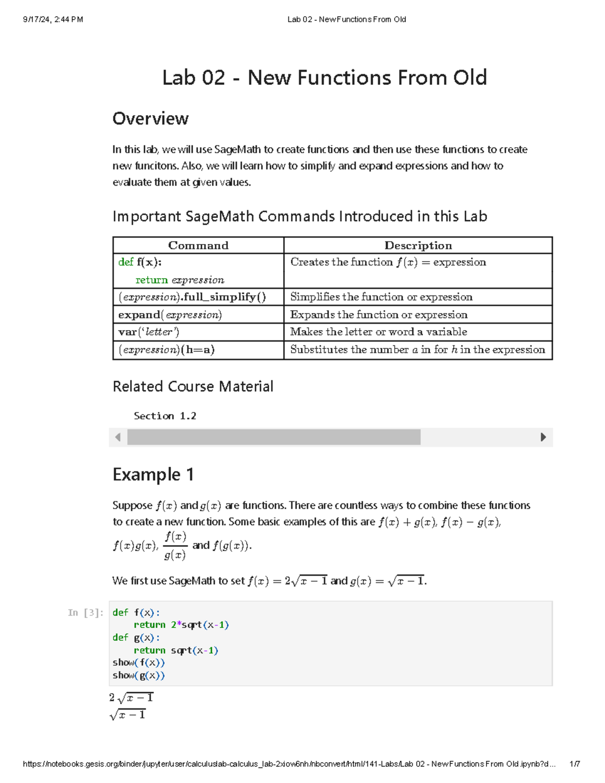 Lab 02 New Functions From Old Also We Will Learn How To Simplify And Expand Expressions And 9087
