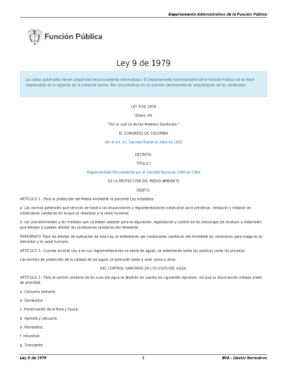 Ley 9 de 1979 - Ley - Ley 9 de 1979 Los datos publicados tienen ...