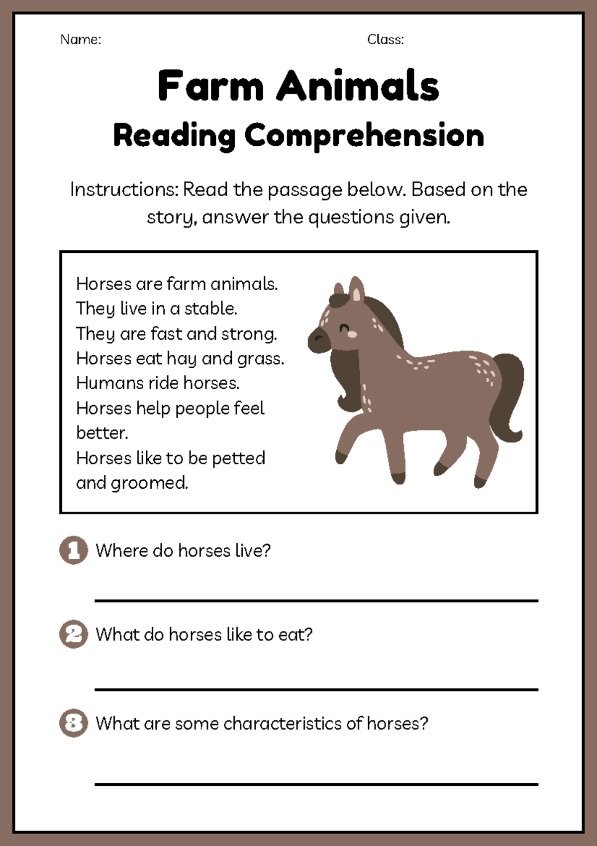 Colourful Minimalist Farm Animals Reading Comprehension English ...