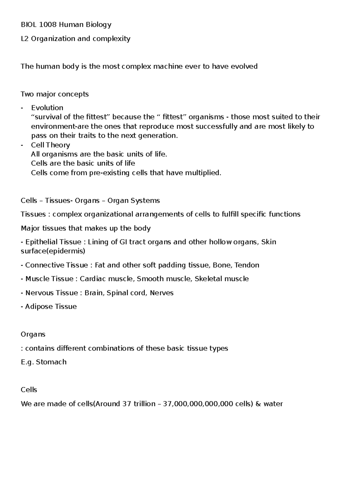 BIOL 1008 L2_2024 - BIOL 1008 Human Biology L2 Organization and ...