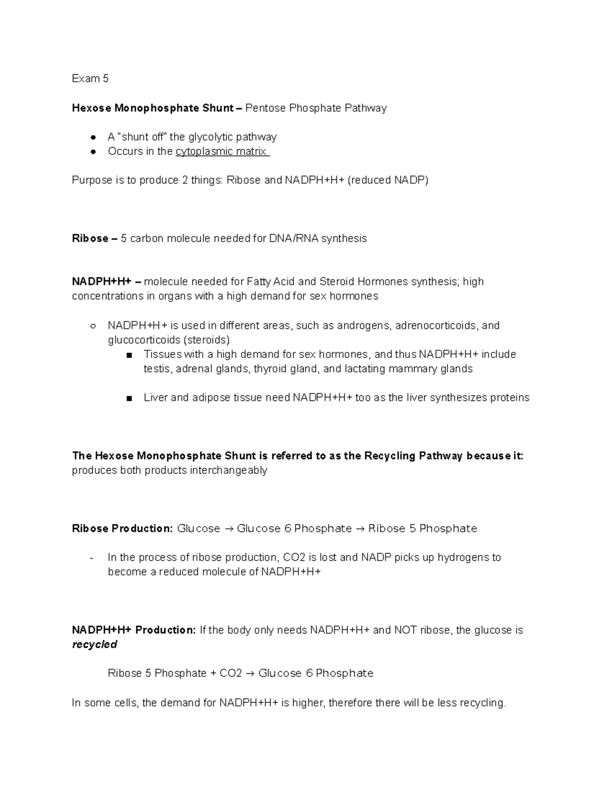 FNU Biochemistry Study Guide Exam 5 - Exam 5 Hexose Monophosphate Shunt ...