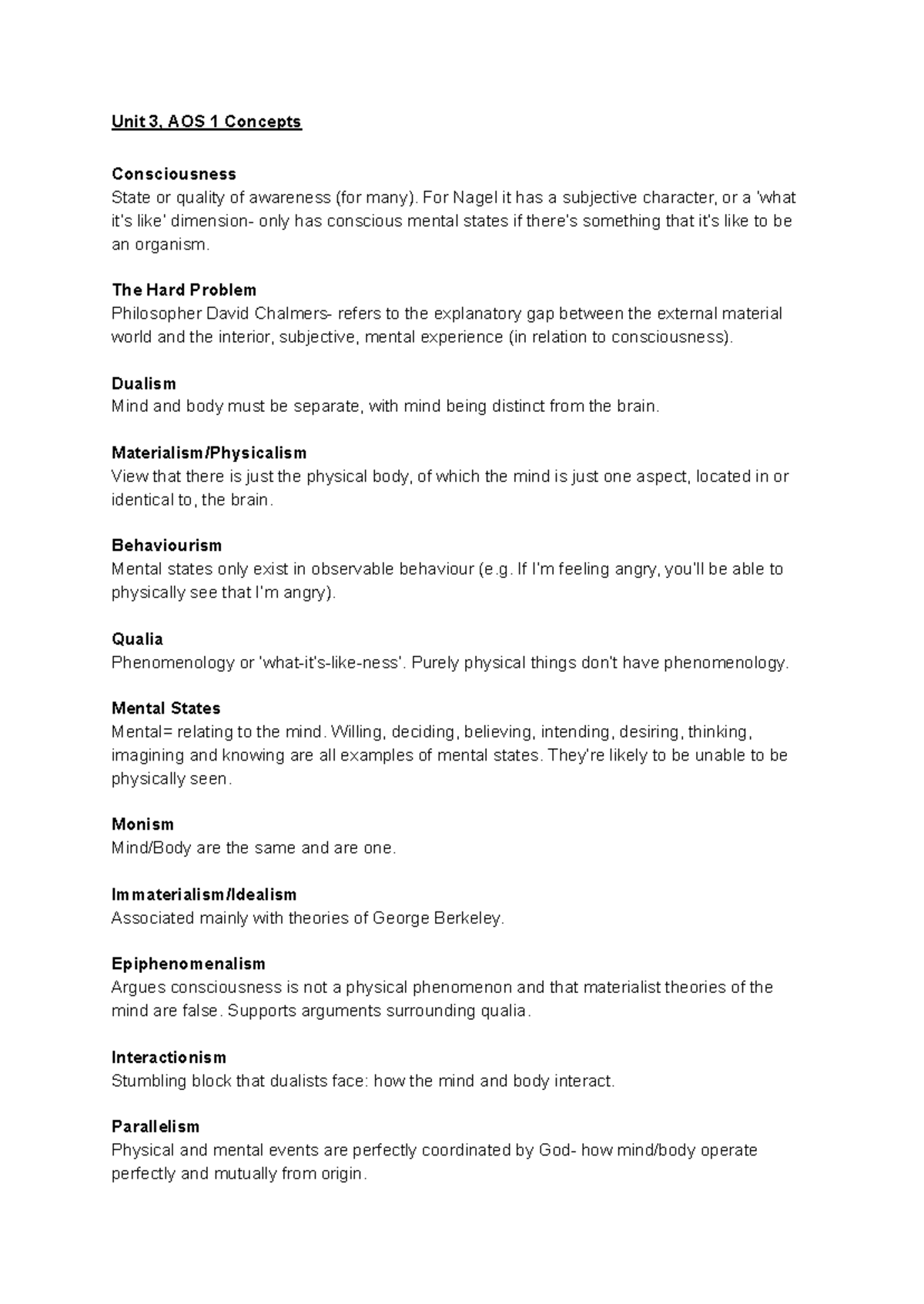 Unit 3, AOS 1 Concepts - Study Notes on Theories Philo - Unit 3, AOS 1 ...