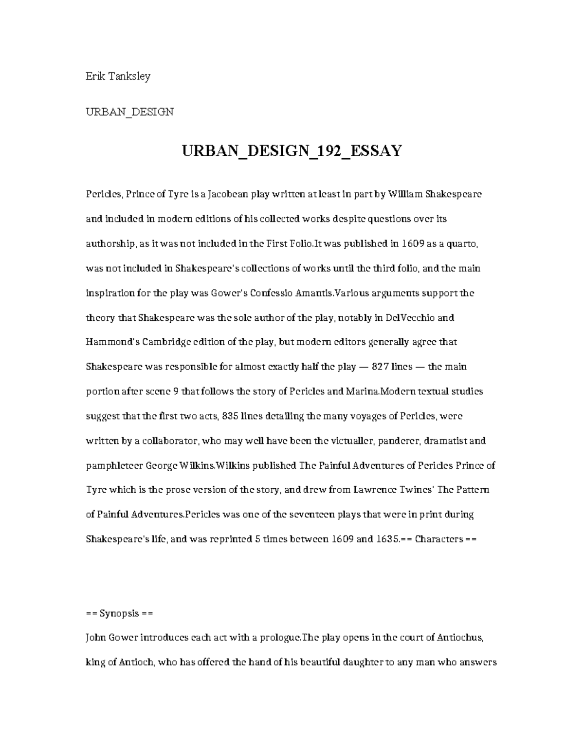 Urban Design 192 Essay - ;pskwcbx snvcn nxcv nhs - Erik Tanksley URBAN ...