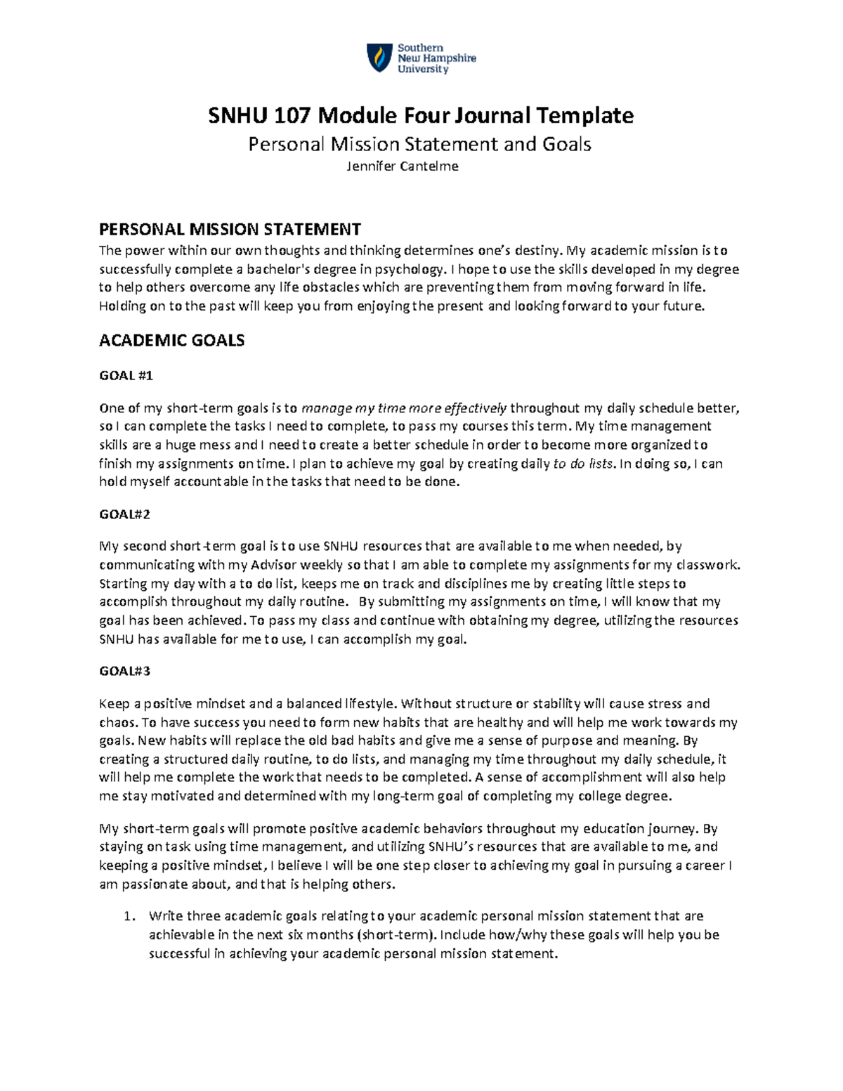 SNHU 107 Module Four Journal Template - SNHU 107 Module Four Journal ...