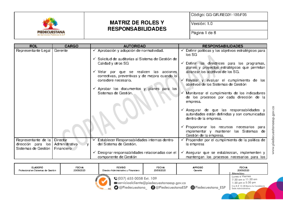 Matriz DE Roles Y Responsabilidades - MATRIZ DE ROLES Y ...