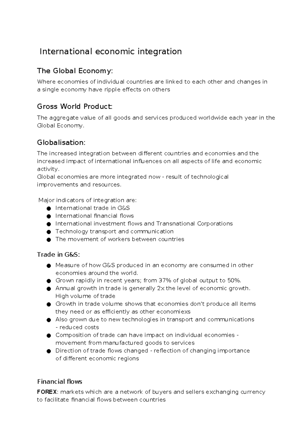 Economics Notes - International economic integration The Global Economy ...