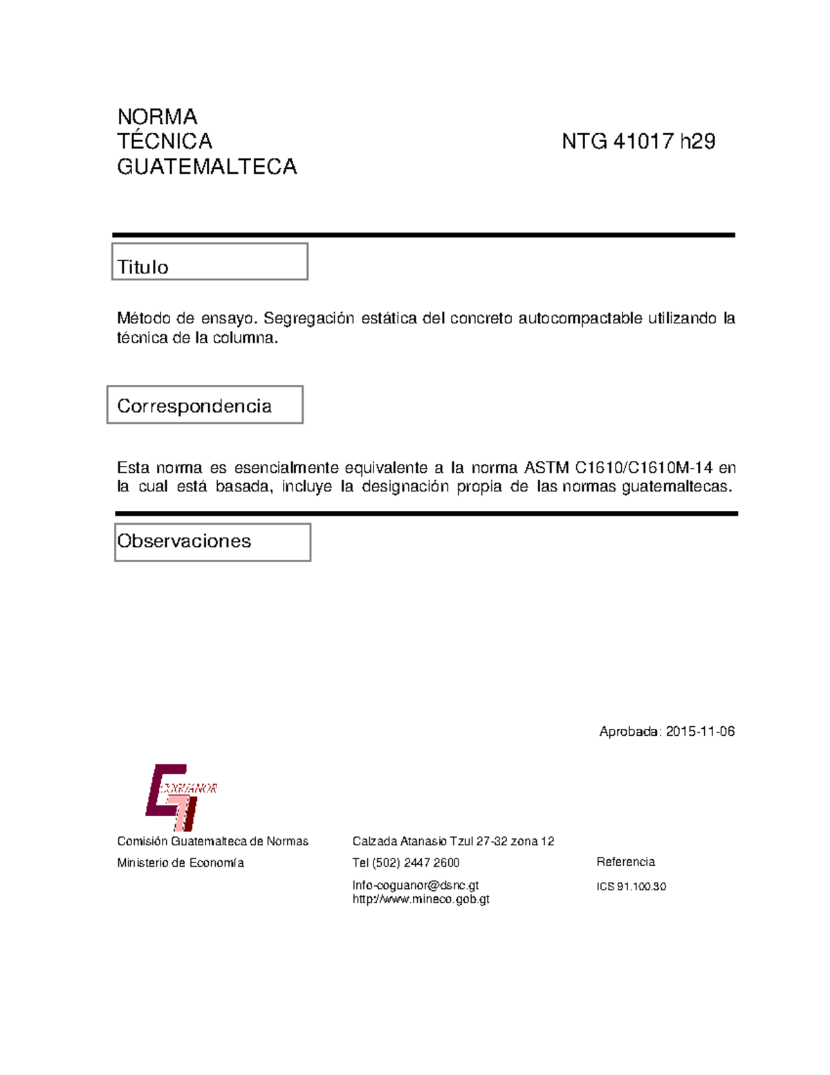 Norma ntg 41017 h29 astm c1610 - NORM A TÉCNICA NTG 41017 h GU ATEM AL ...