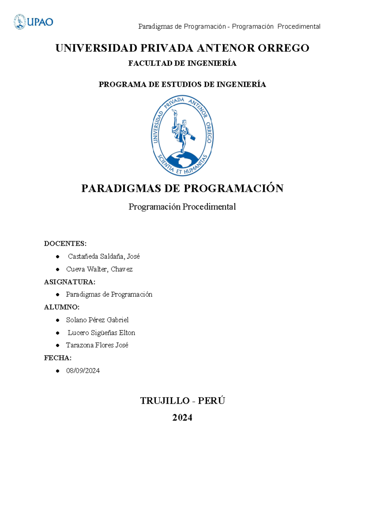 Programación Procedimental - UNIVERSIDAD PRIVADA ANTENOR ORREGO ...