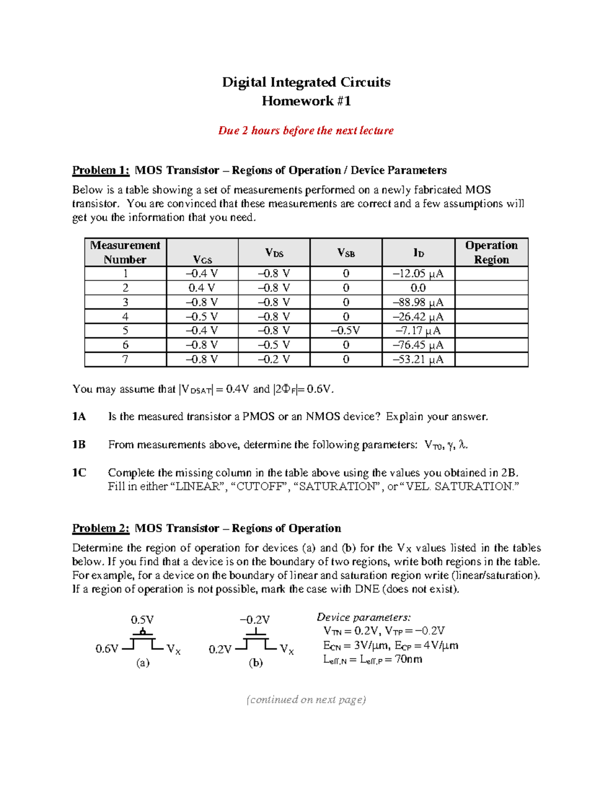 Hw-1 - homework1 - Digital Integrated Circuits Homework # 1 Due 2 hours ...