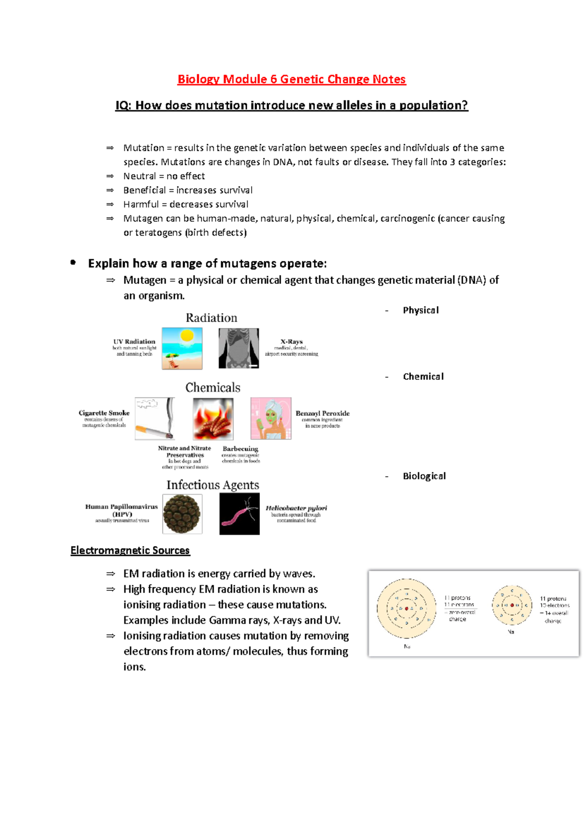 Biology Module 6 Genetic Change Notes - Mutations are changes in DNA ...