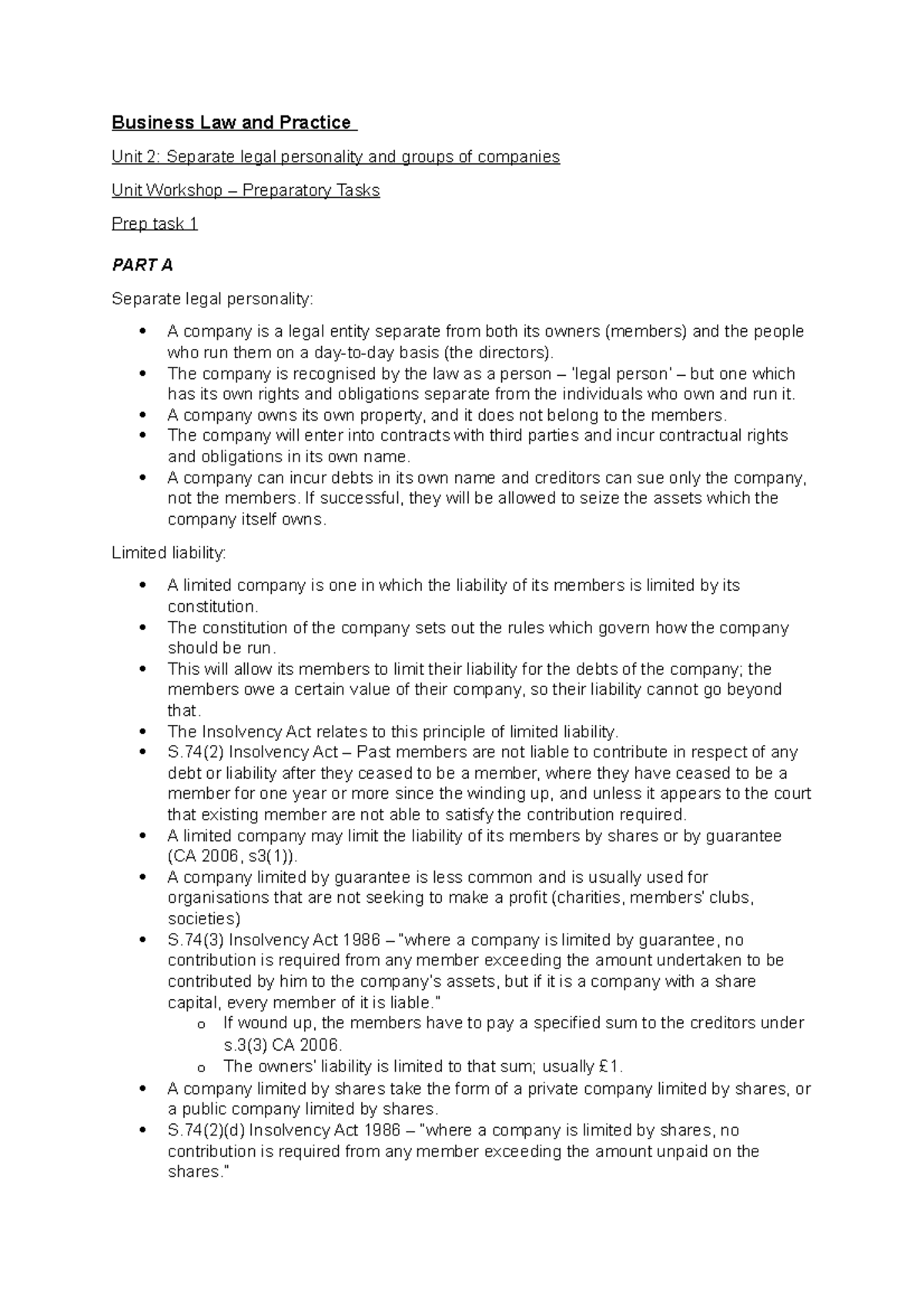Workshop 2 Business Law and Practice LPC- Notes and summaries for prep ...