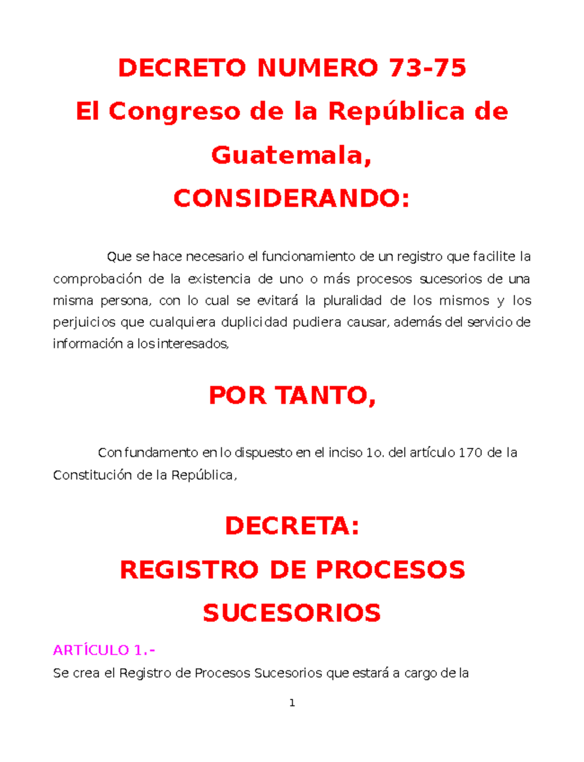 LEY DE DERECHO SUCESORIO - DECRETO NUMERO 73- El Congreso de la ...