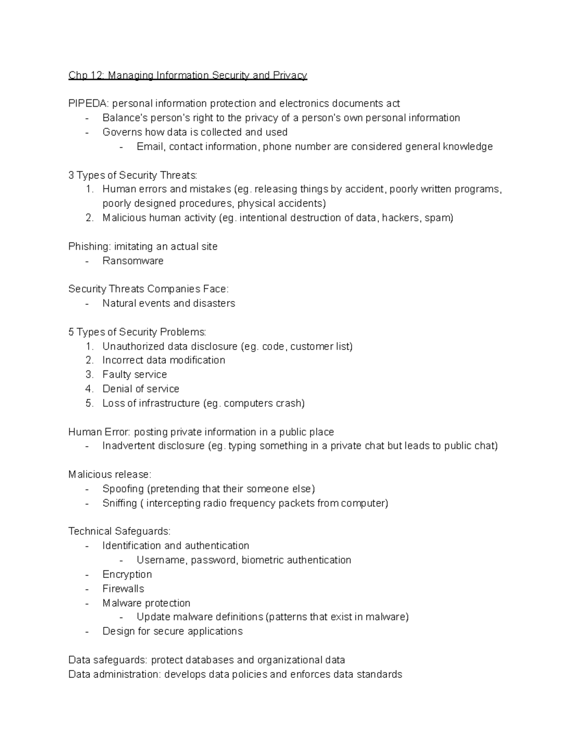 Chp 12 - Chp 12 - Chp 12: Managing Information Security and Privacy ...