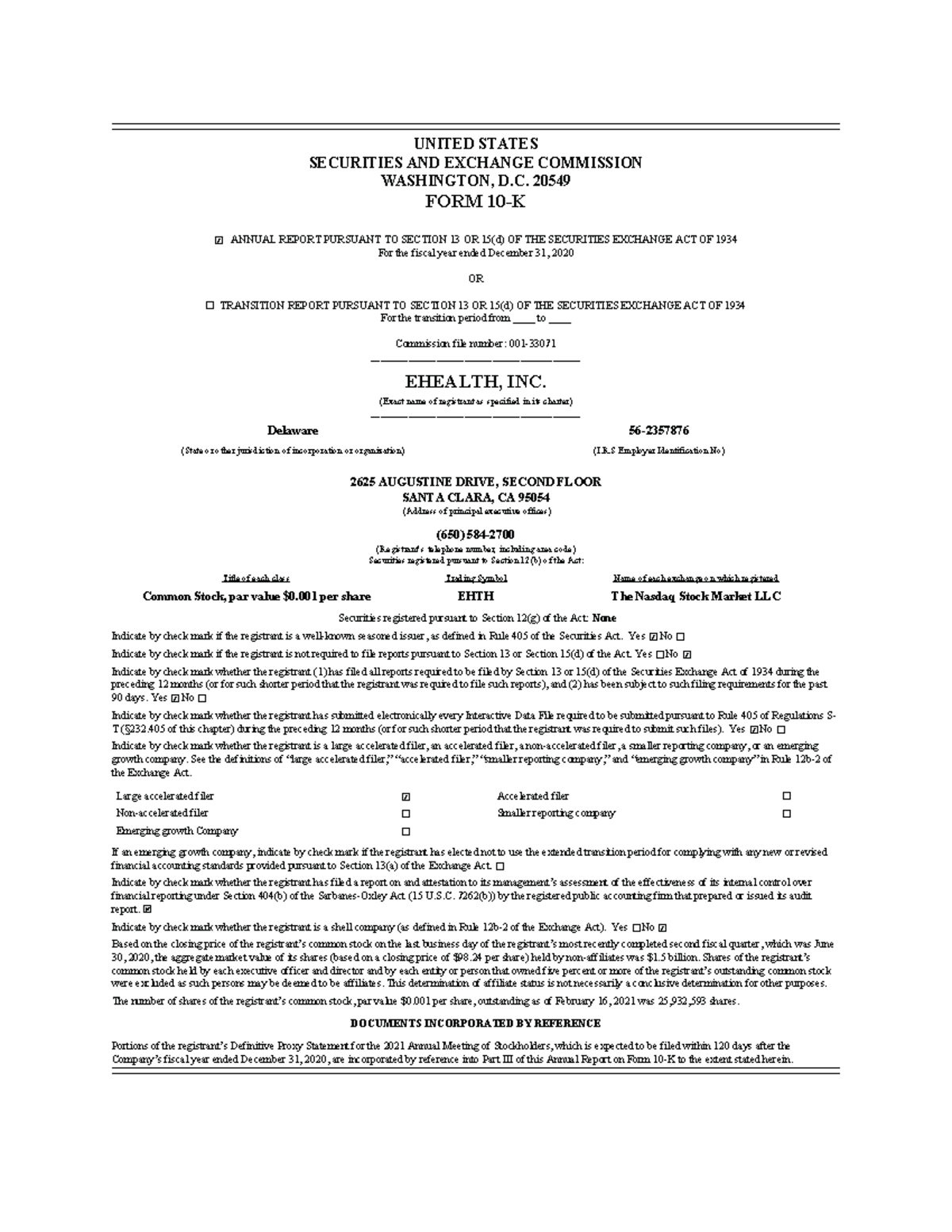EHTH 2020 - FM2 - UNITED STATES SECURITIES AND EXCHANGE COMMISSION ...