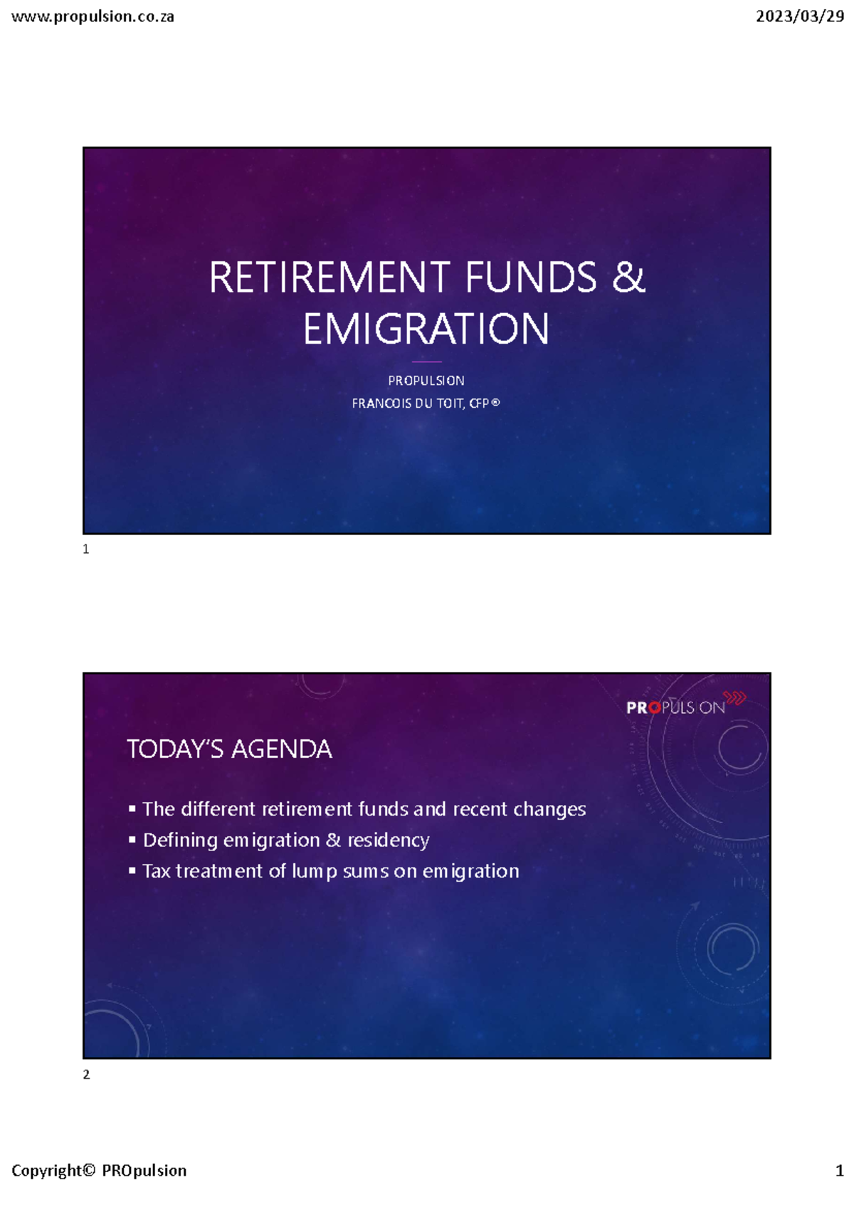 Retirement Funds Emigration Slides - RETIREMENT FUNDS & EMIGRATION ...