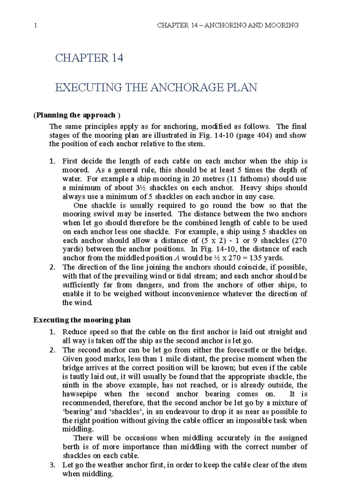 Chapter 14 Executing THE Anchorage PLAN (Planning the approach) - 1 ...